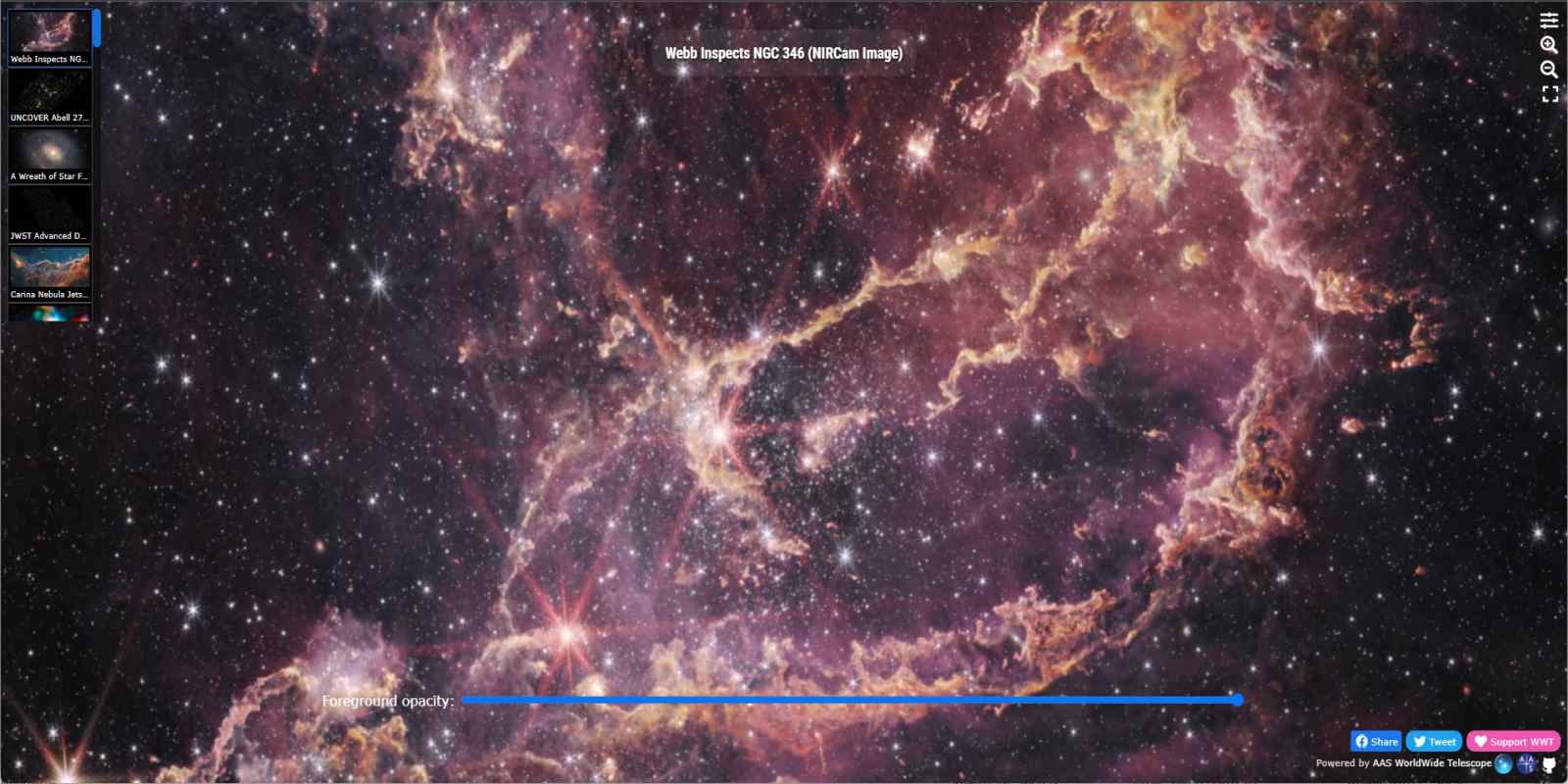 JWST Imagery in WorldWide Telescope